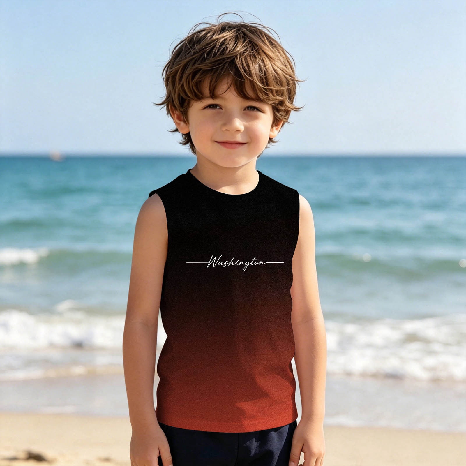 Boys Tshirts Scoop Neck Sleeveless Loose Fit Gradient Print Lightweight ...