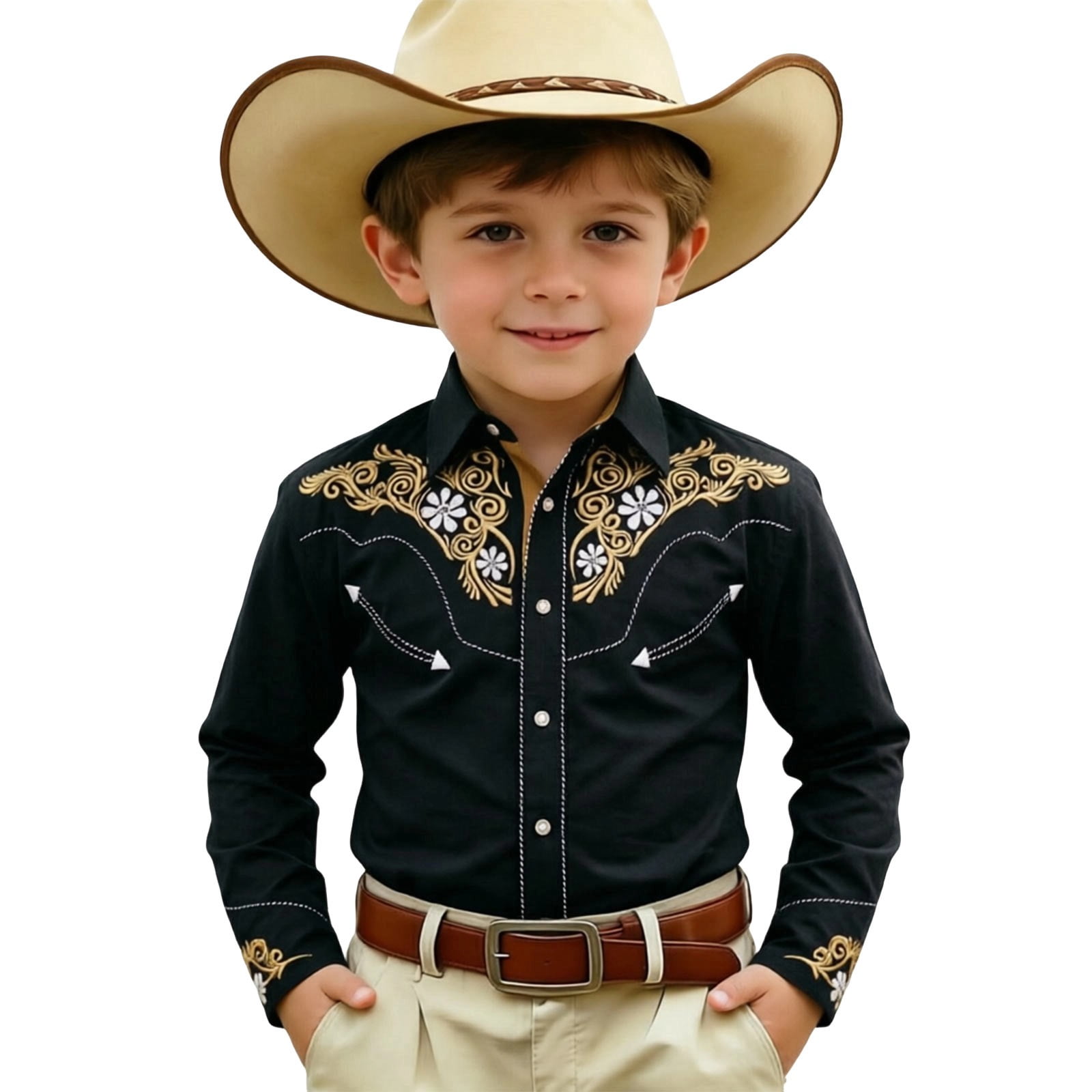 Boys Tshirts Shirts Western Cowboy Print Long Sleeve Button Down Kids ...