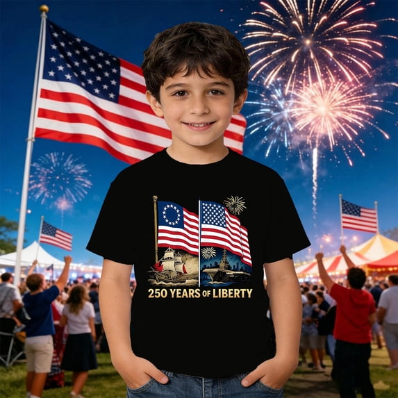 Boys Tshirts Short Sleeve Crew Neck 250 Years of Liberty Torch Print ...