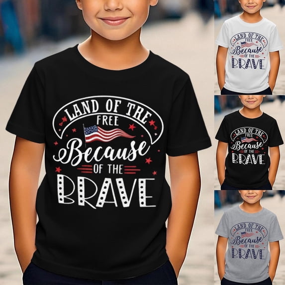 Boys Tshirts Short Sleeve Crew Neck Independence Day Letter Print Tops ...