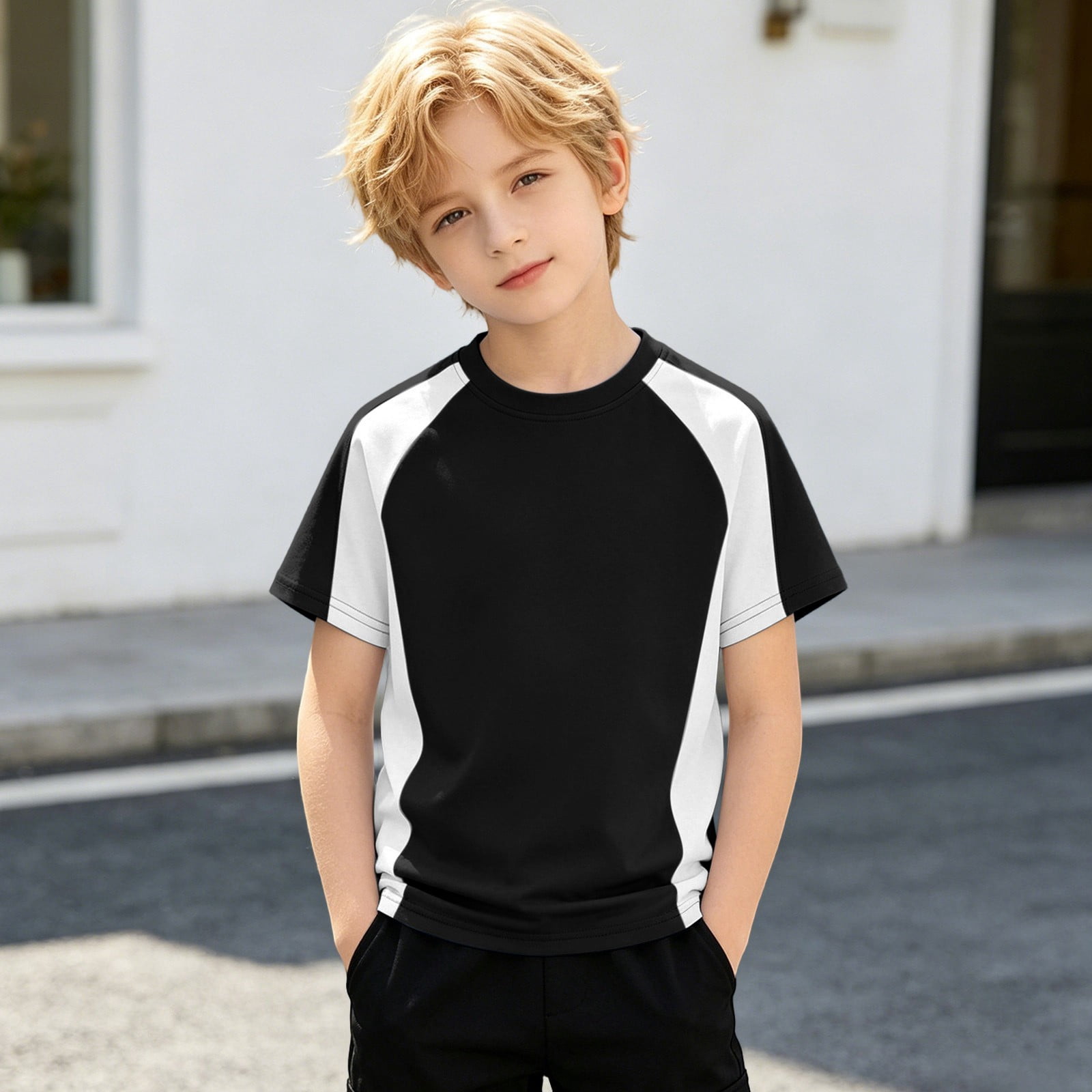 Boys Tshirts Short Sleeve Crewneck Color Block Print Graphic Tees ...