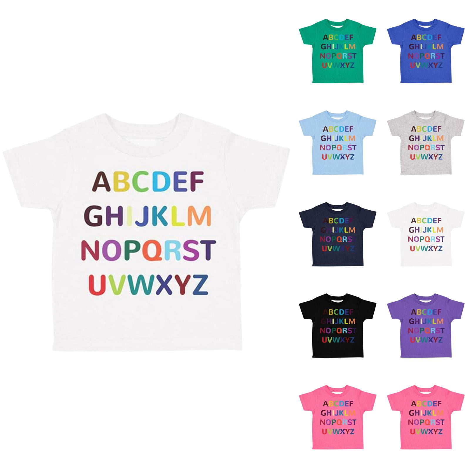 Boys Tshirts Short Sleeve Crewneck Colorful Alphabet Graphic Tees Kids ...
