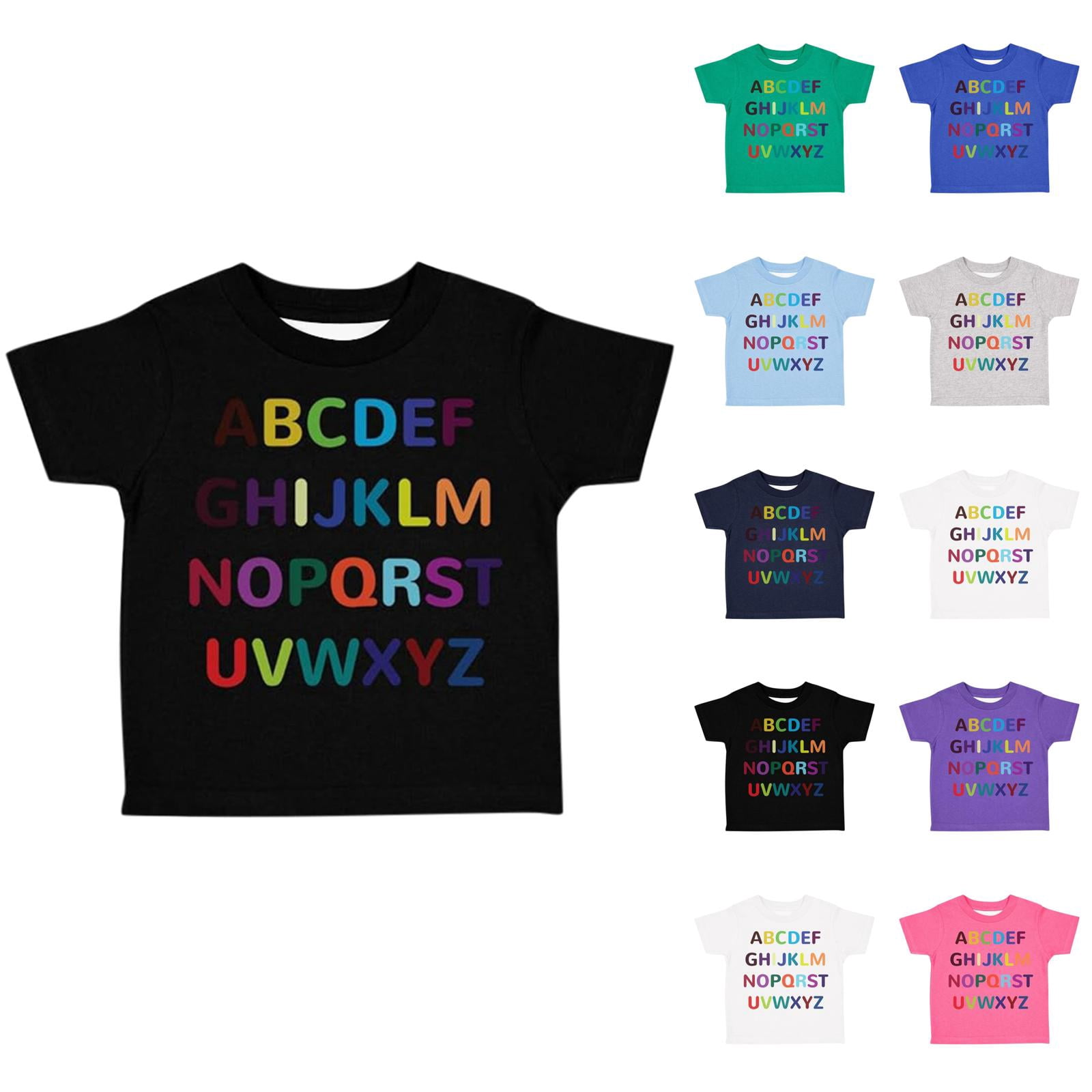 Boys Tshirts Short Sleeve Crewneck Colorful Alphabet Graphic Tees Kids ...