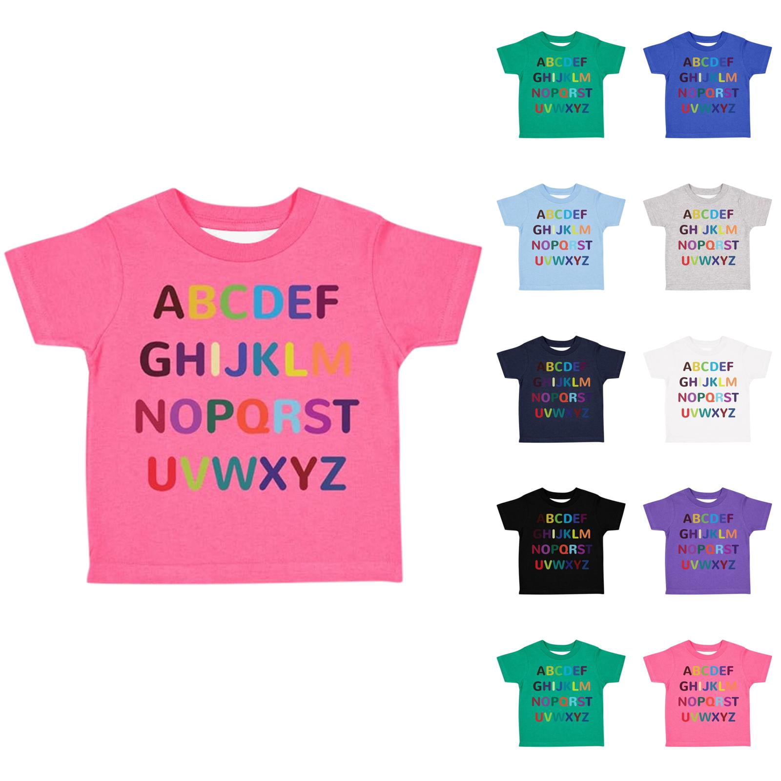 Boys Tshirts Short Sleeve Crewneck Colorful Alphabet Graphic Tees Kids ...