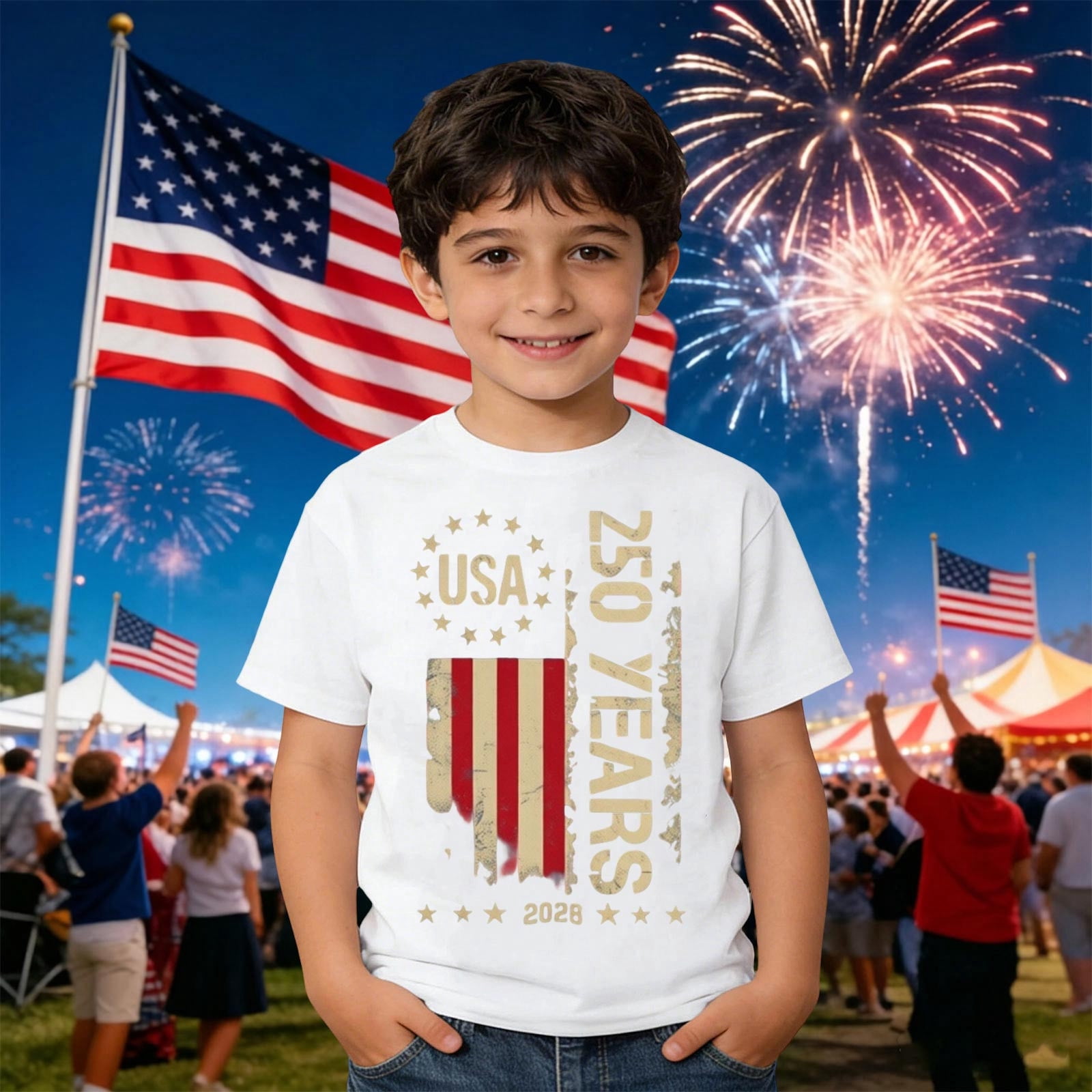 Boys Tshirts Short Sleeve Crewneck Independence Day 250th Bald Eagle ...