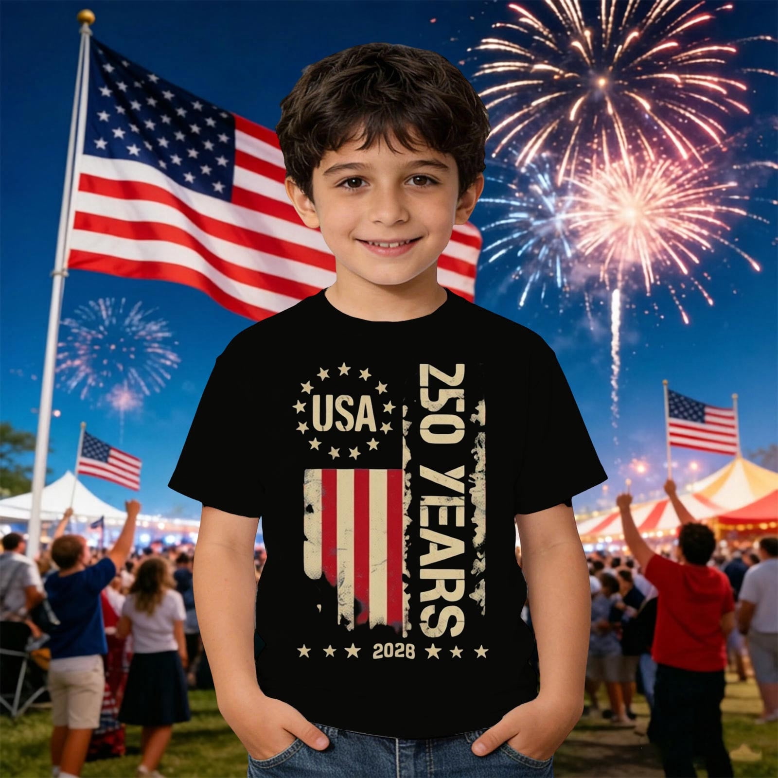 Boys Tshirts Short Sleeve Crewneck Independence Day 250th Bald Eagle ...