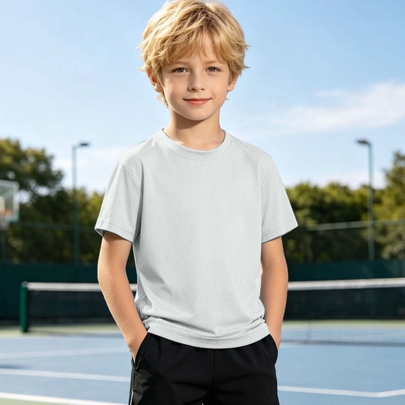 Boys Tshirts Short Sleeve Quick Dry Mesh Athletic T Shirts Basic Tees ...