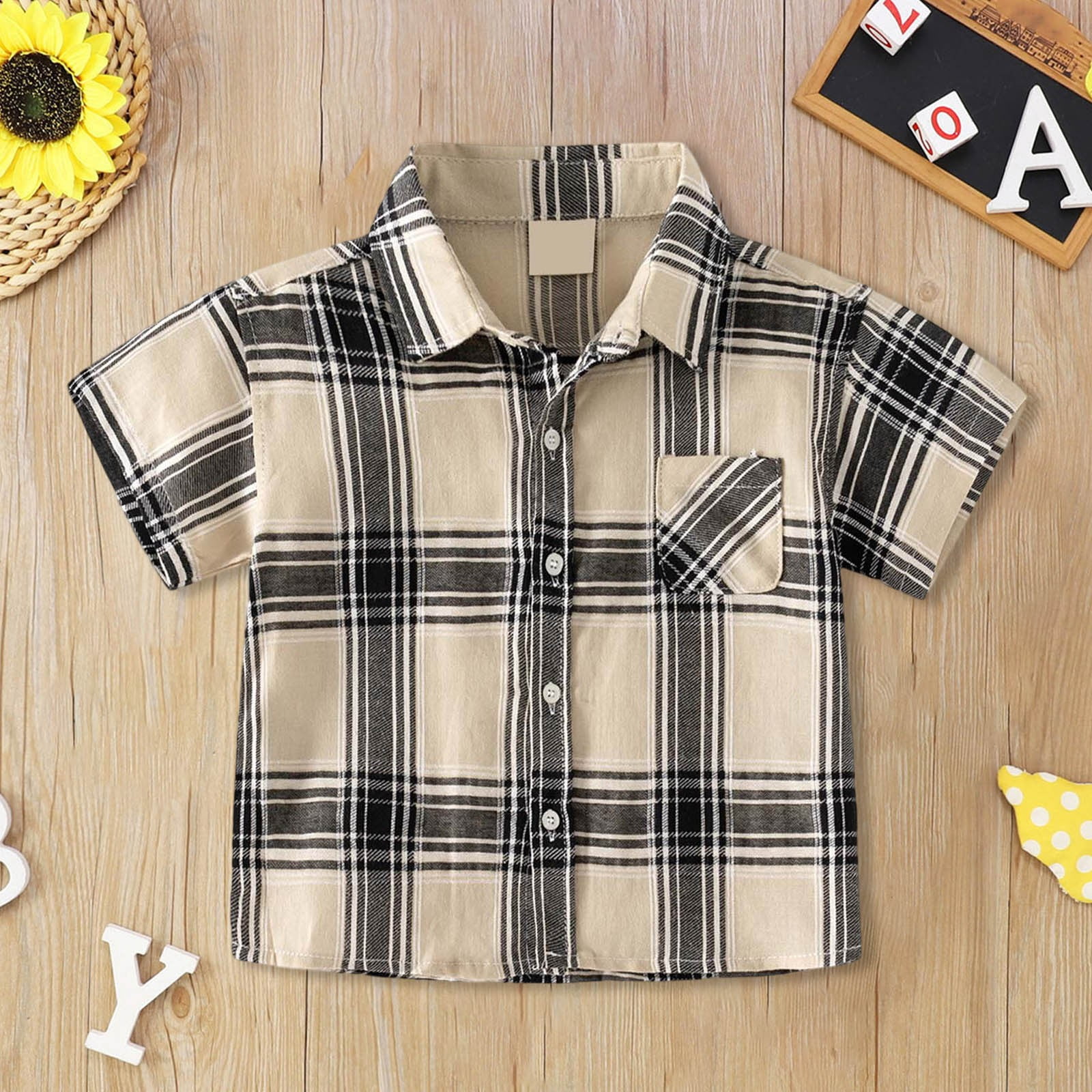 Boys Tshirts Size 2-3Y Kids Plaid Print Short Sleeve Point Collar Shirt ...