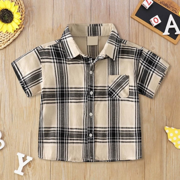 Boys Tshirts Size 3-4Y Kids Plaid Print Short Sleeve Point Collar Shirt ...