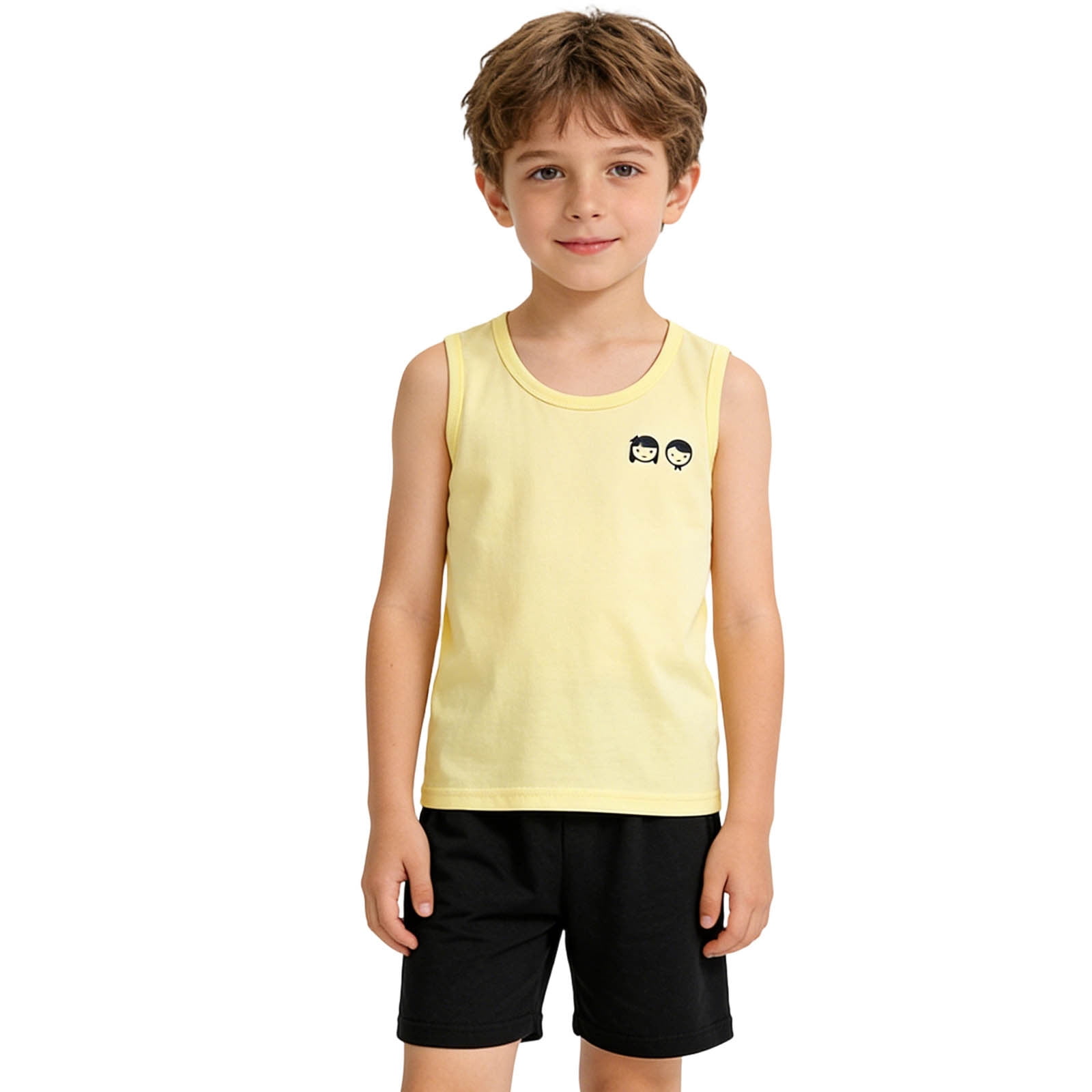 Boys Tshirts Size 4-5Y Children Solid Color Crew Neck Sleeveless Muscle ...