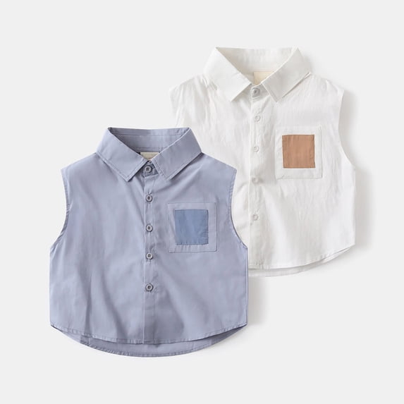 Boys Tshirts Solid Print Lapel Sleeveless Pocket Button Shirt Tops for ...