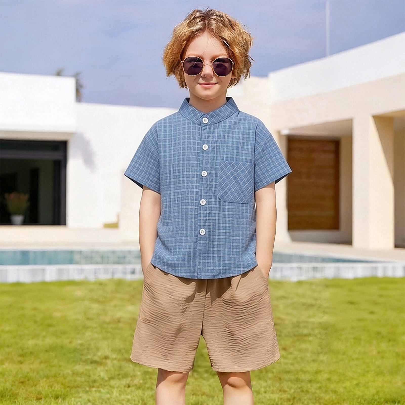 Boys Tshirts Solid Print Neck Short Sleeve Lightweight Shirt Tops for ...