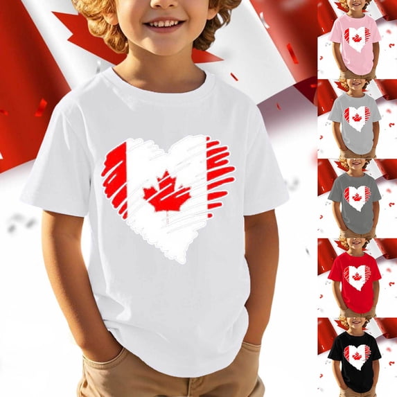 Boys Tshirts Streetwear Boys Maple Leaf Embroidery Patriotic Printed ...