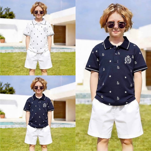 Boys Tshirts Summer Full Print Graphic Short Sleeve Polo Breathable Tee ...