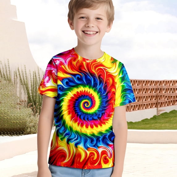 Boys Tshirts Tie Dye Kids Neon Graphic Tee Crew Neck Short Sleeve ...