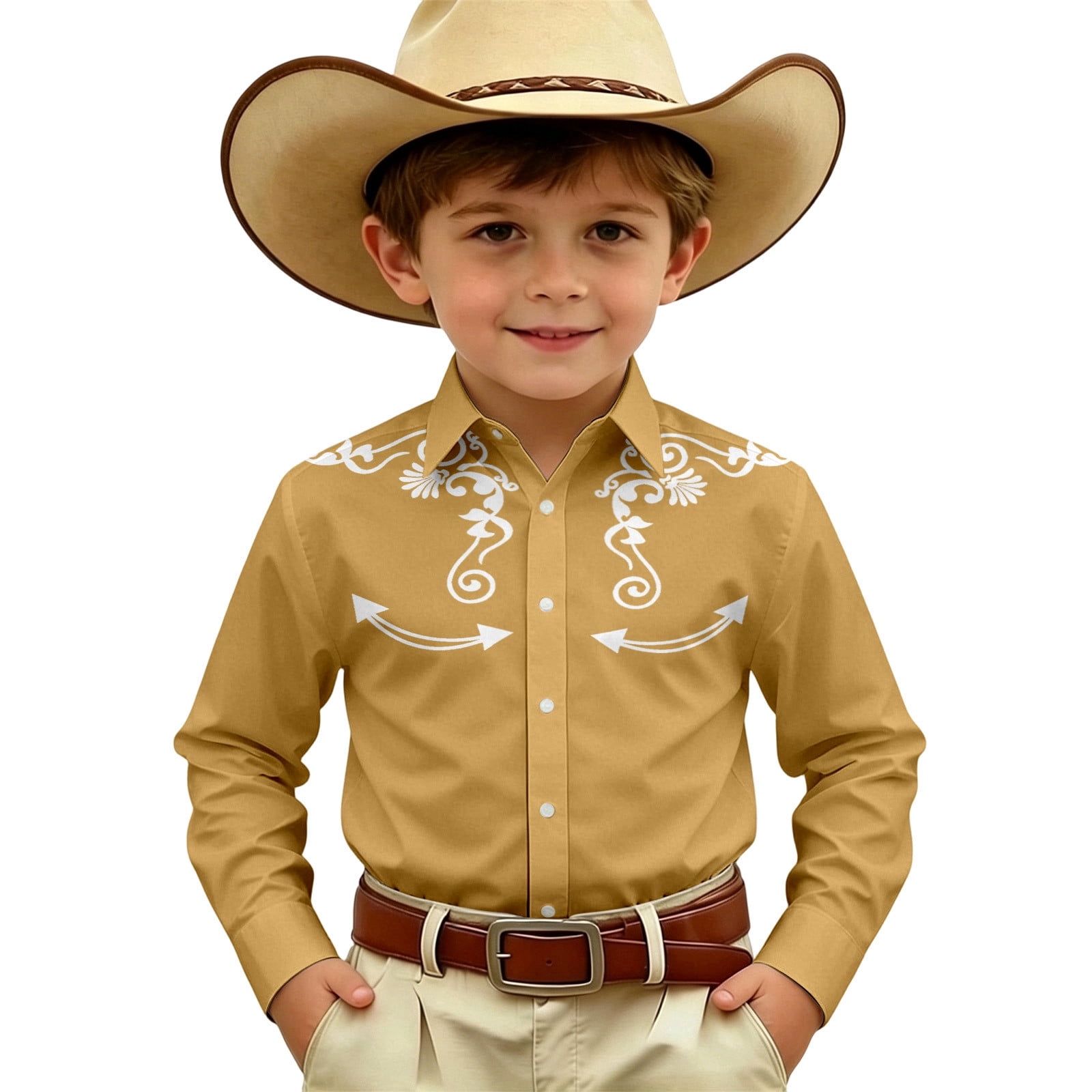 Boys Tshirts Youth Cowboy Button Up Shirt Western Print Long Sleeve ...