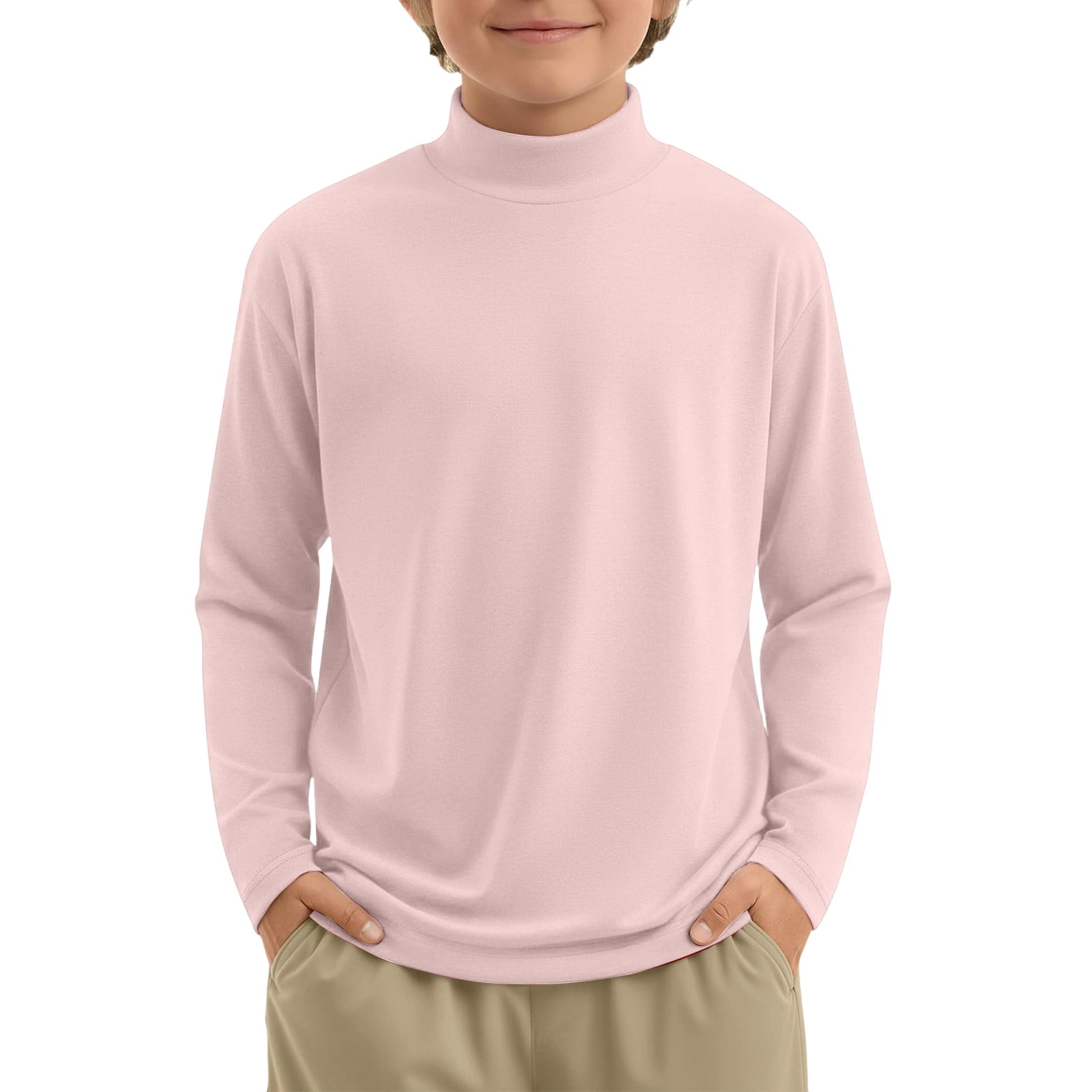 Boys Turtleneck Long Sleeve Shirts Elastic Solid Warm Basic Football ...