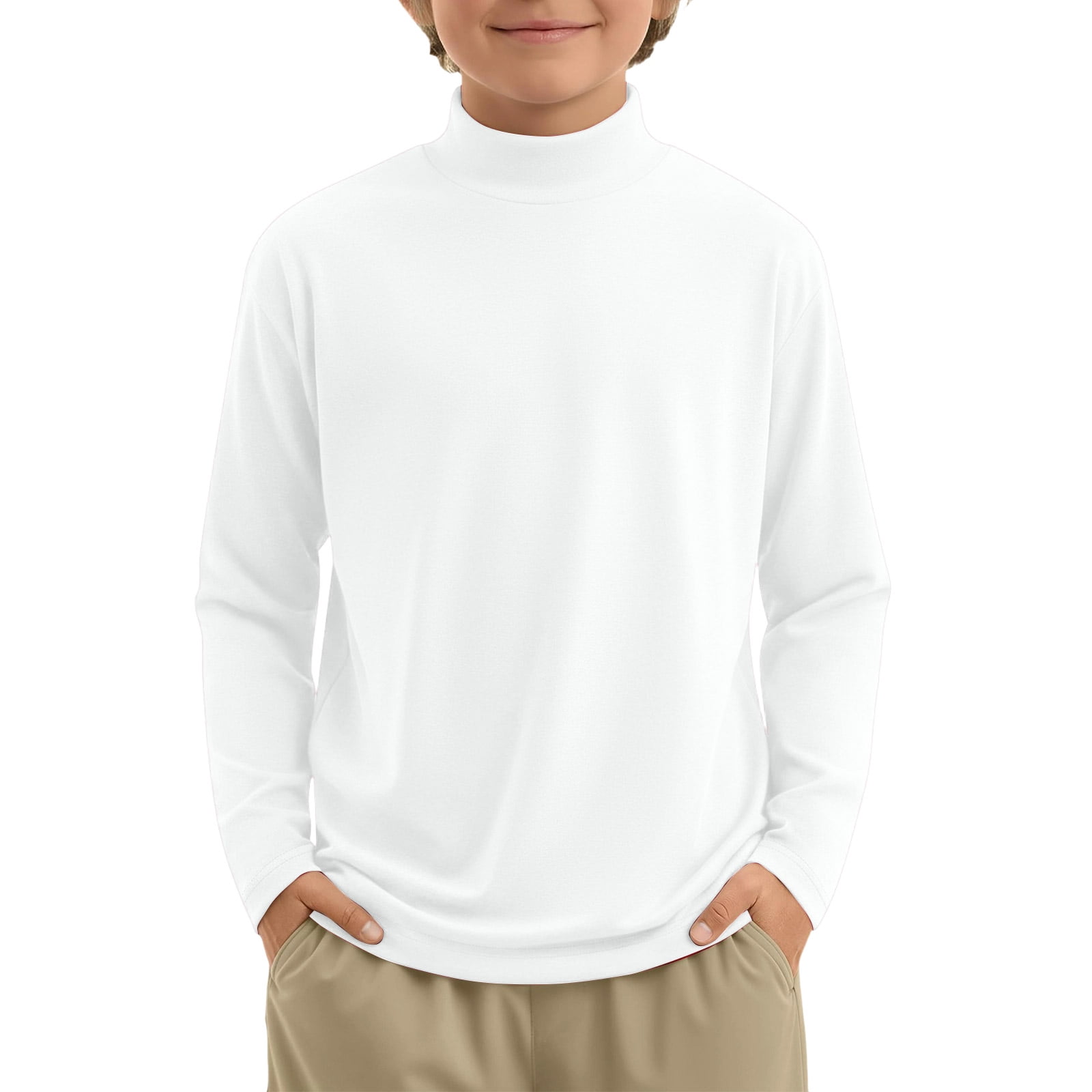 Boys Turtleneck Long Sleeve Shirts Elastic Solid Warm Basic Football ...