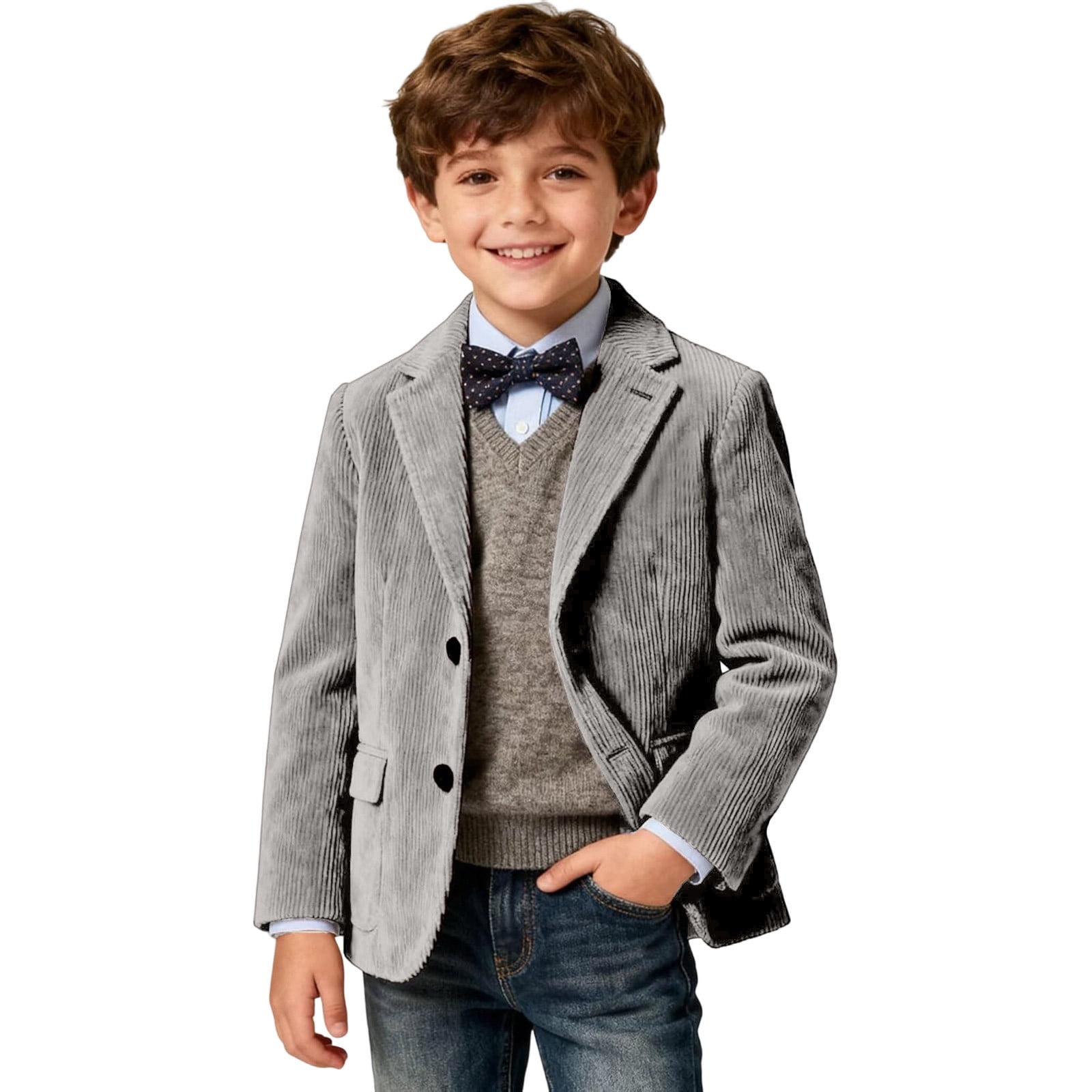Boys Tweed Blazer Jacket With Elbow Patches Kids Short Trench Coat ...