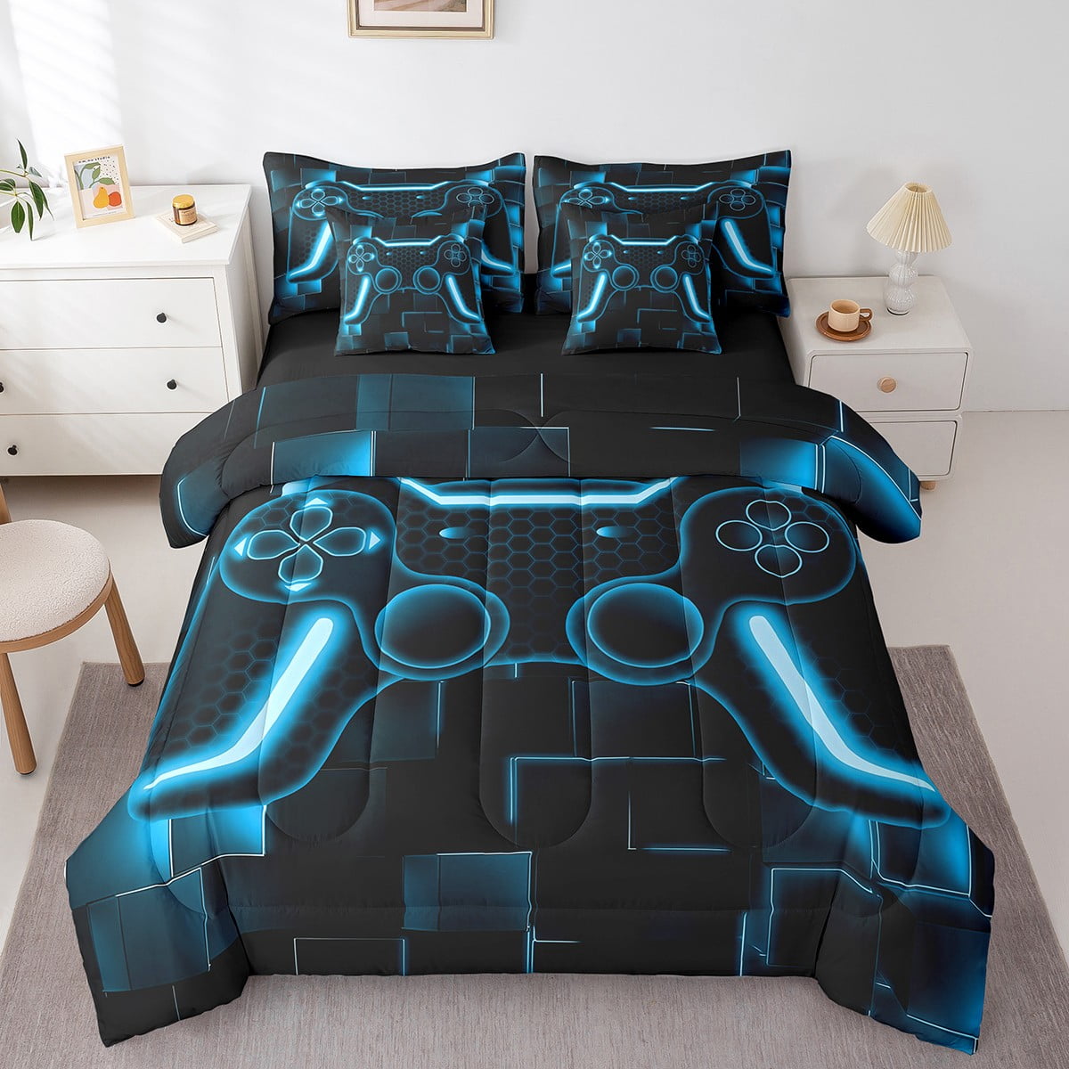 Boys Twin Comforter Set 7 Piece Gaming Bed In A Bag For Boys Game Gamer ...