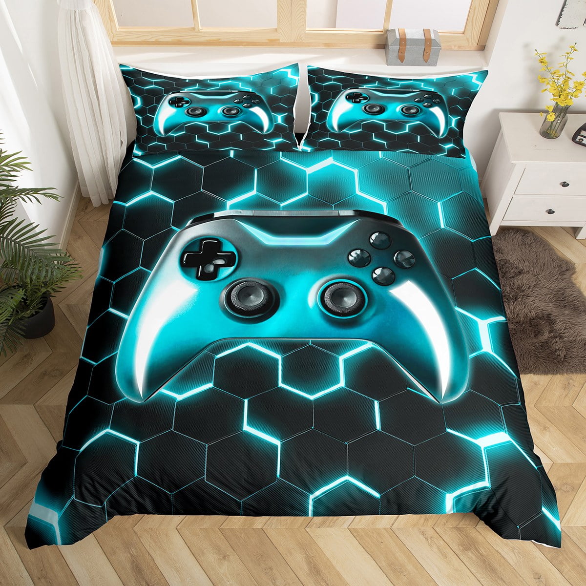 Boys Twin Size Bedding Set Gaming Room Decor, Gamer Gamepad Comforter ...