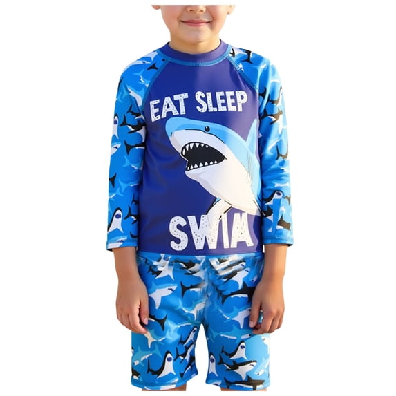 Boys Two Piece Long Sleeve Swimsuit Pattern Print UPF Sun Protection ...