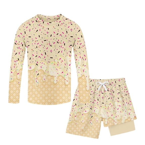 Boys Two Piece Rash Guard Swim Set Toddler Kids Ice Cream Print Long ...
