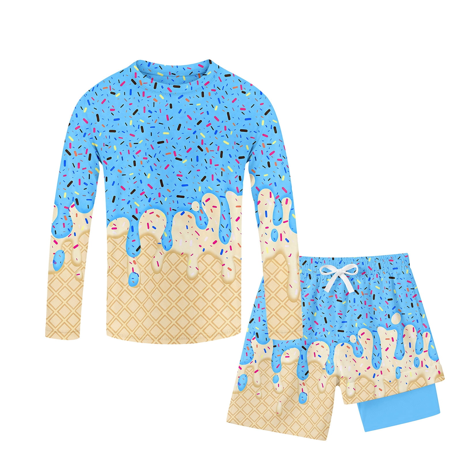 Boys Two Piece Rash Guard Swim Set Toddler Kids Ice Cream Print Long ...