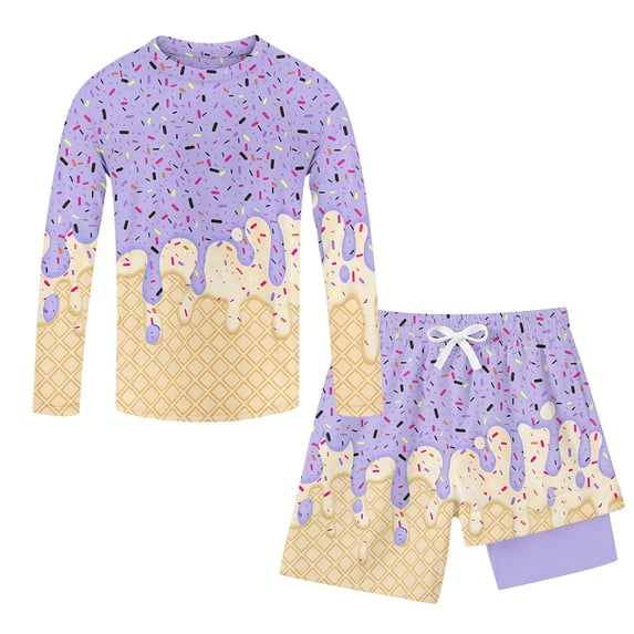 Boys Two Piece Rash Guard Swim Set Toddler Kids Ice Cream Print Long ...