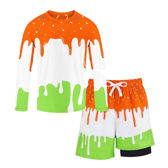 Boys Two Piece Rash Guard Swim Set Toddler Kids Ice Cream Print Long ...