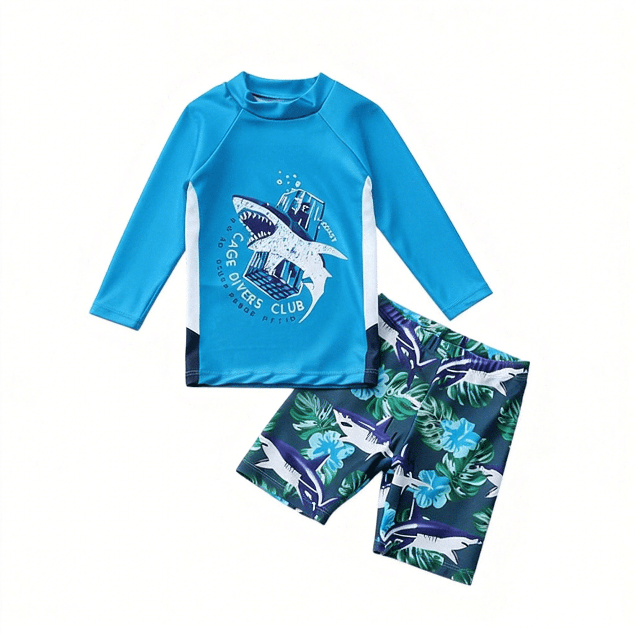 Boys Two Piece Rash Guard Swimsuits Kids Long Sleeve Sunsuit Swimwear ...