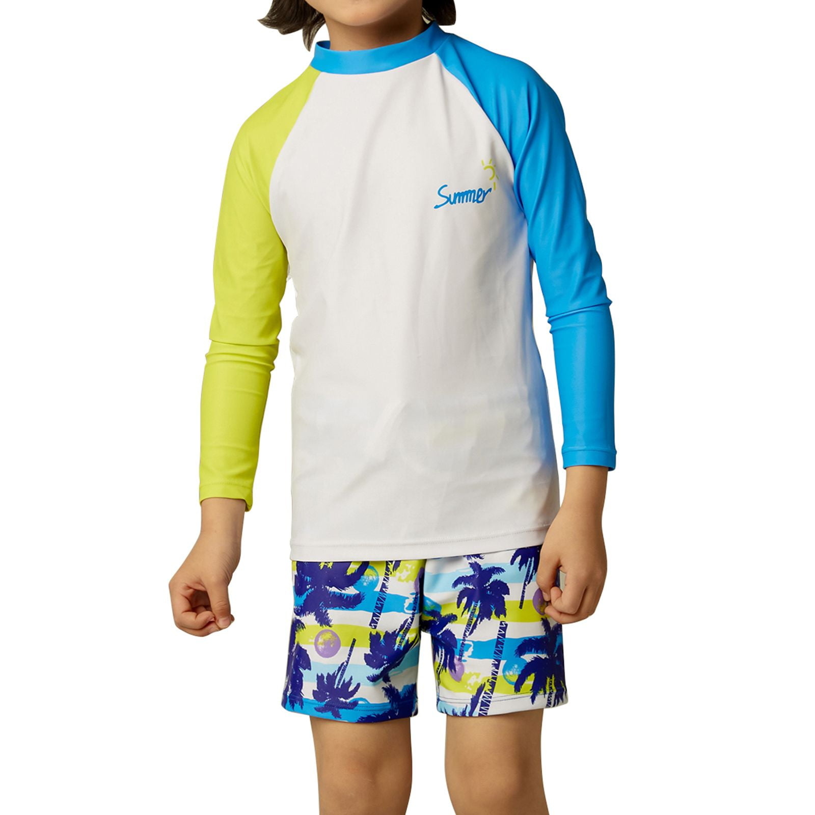 Boys Two Piece Rash Guard Swimsuits Sets Kids Long Sleeve Sunsuit UPF ...