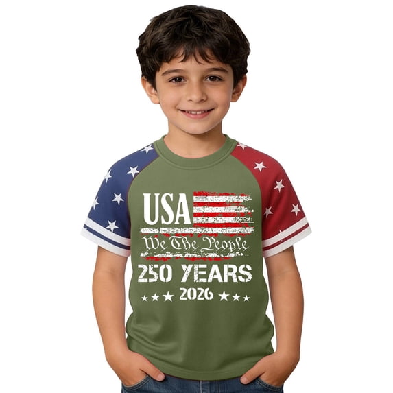 Boys USA Anniversary Graphic Print Short Sleeve T Shirt Casual Summer ...