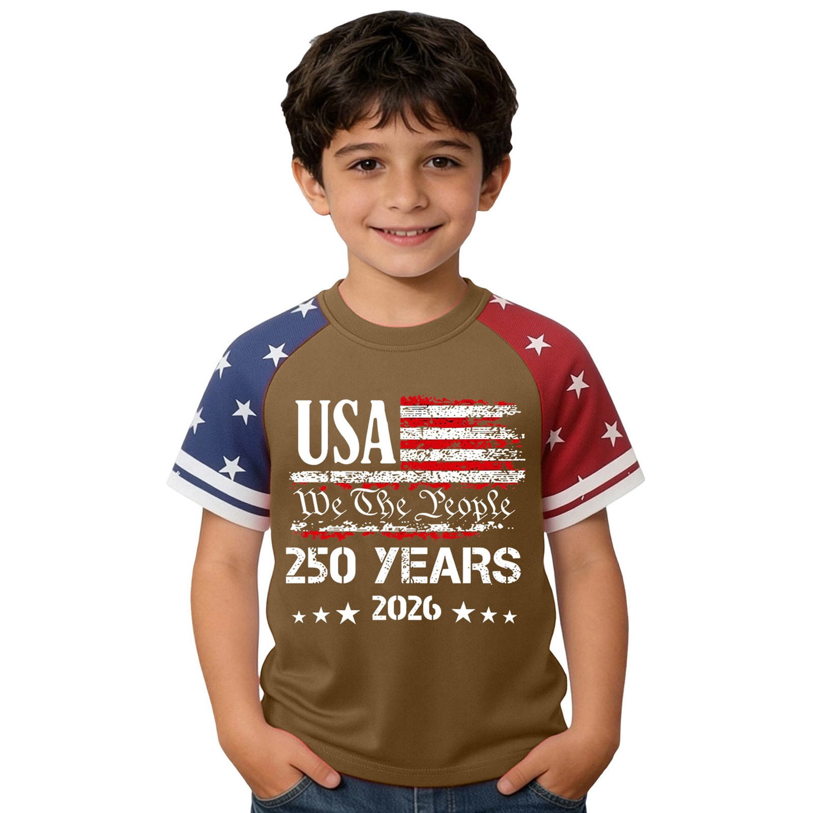 Boys USA Anniversary Graphic Print Short Sleeve T Shirt Casual Summer ...