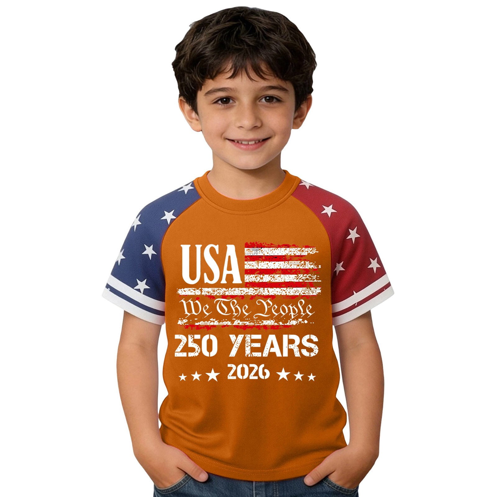 Boys USA Anniversary Graphic Print Short Sleeve T Shirt Casual Summer ...