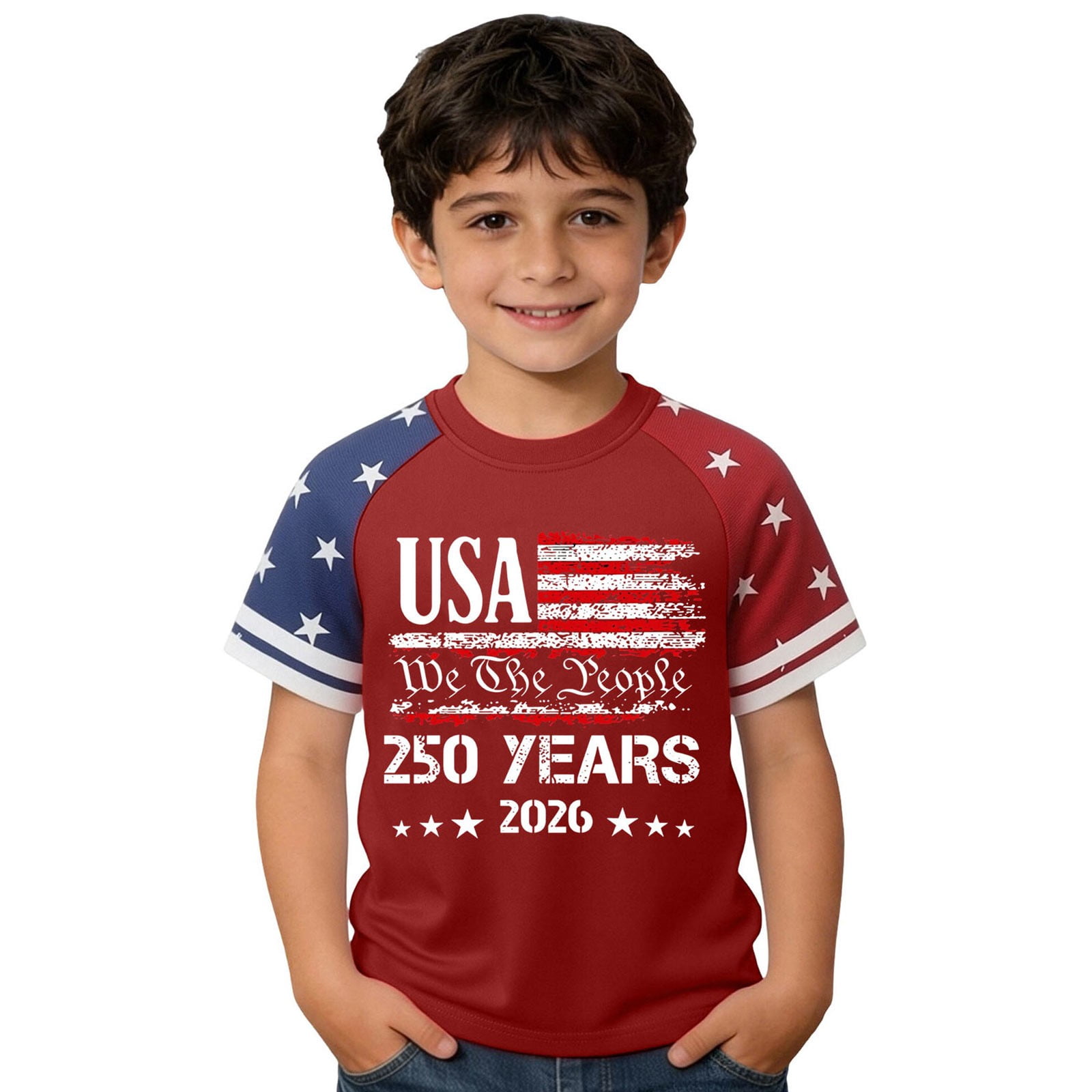 Boys USA Anniversary Graphic Print Short Sleeve T Shirt Casual Summer ...