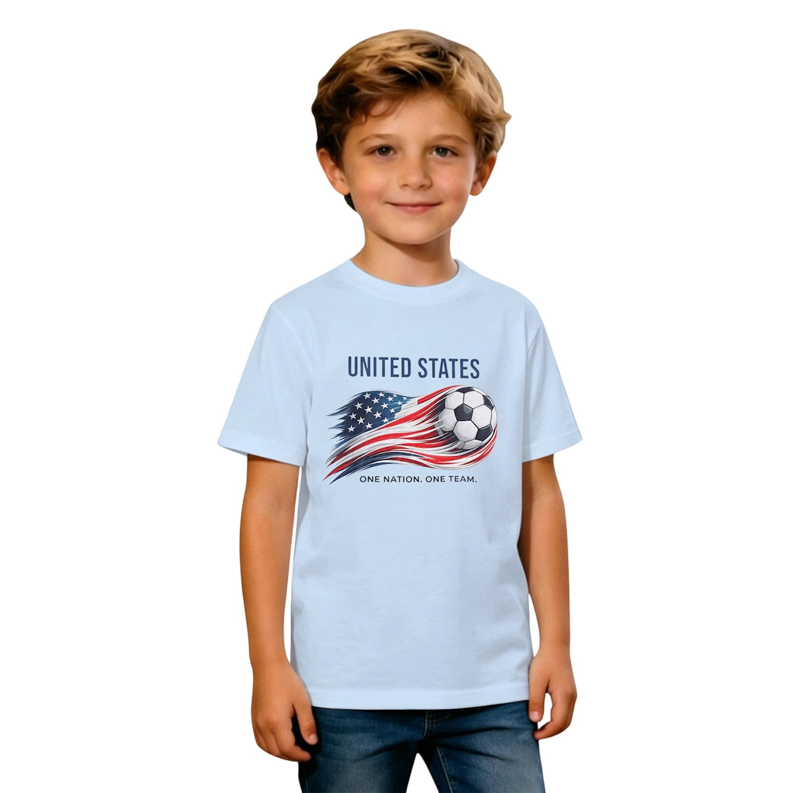 Boys USA Soccer Flag Graphic Short Sleeve T-Shirt, Crew Neck Patriotic ...