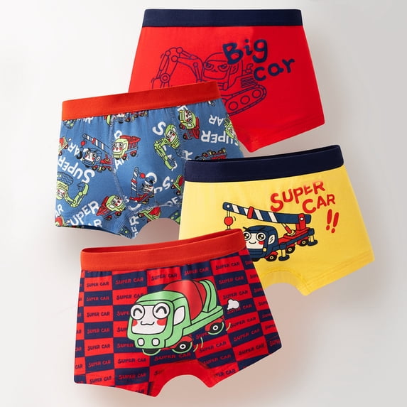Boys Underwear 4 Piece Cartoon Print Flat Horn Breathable Underwear ...