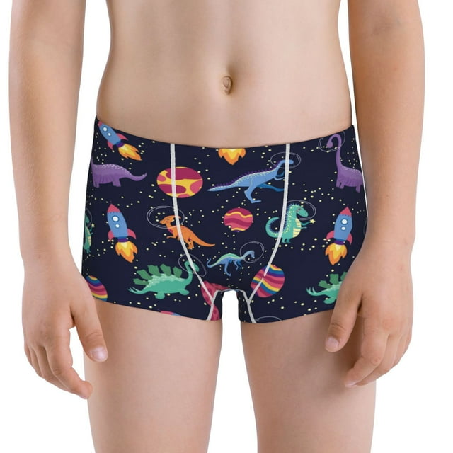 Boys Underwear - Space dinosaur A Soft 100% Cotton Boys Boxer Briefs Lightweight Stretch Boxer ...