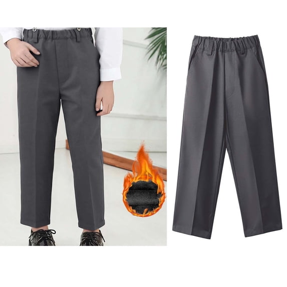 Boys Uniform Pants Fleece Lined Dress Pants High Stretchy Skinny Pants ...