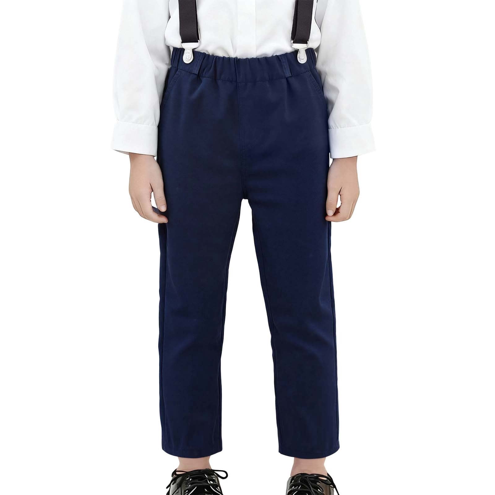Boys Uniform Pants Girls Classic Elastic Waistband Twill Pants Chino ...