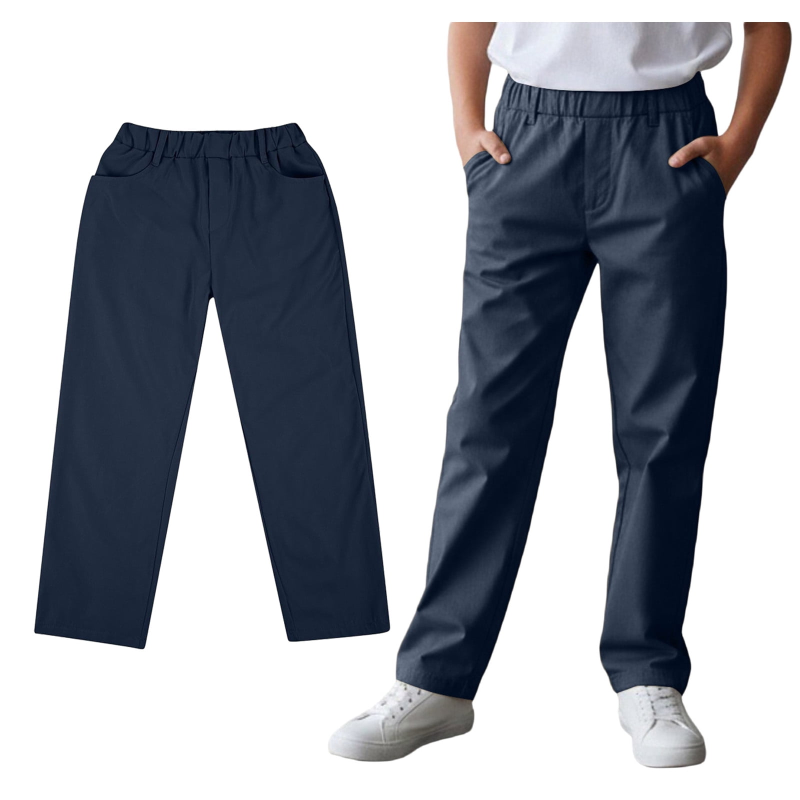 Boys Uniform Pants Straight Pants with Pockets Pull On Elastic Waist ...