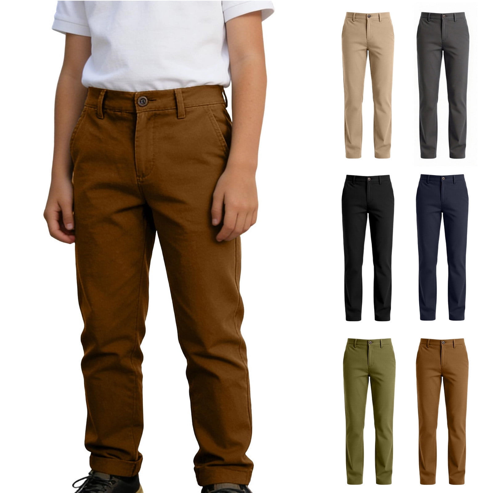 Boys Uniform Pants Straight Pants With Pockets Elastic Waist Pull On ...