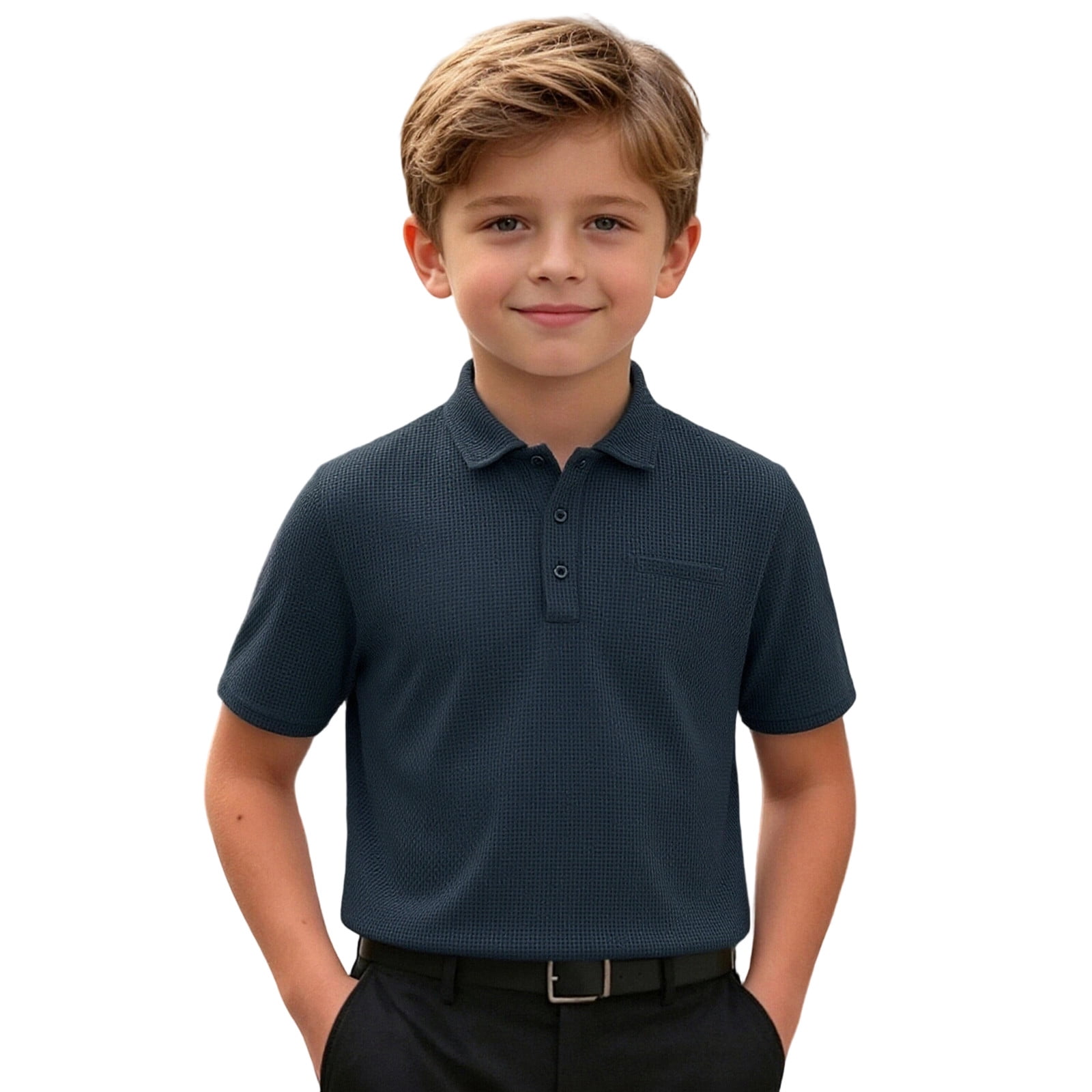 Boys Uniform Polo Short Sleeve Polo Shirt Button Down Casual Top Ice ...