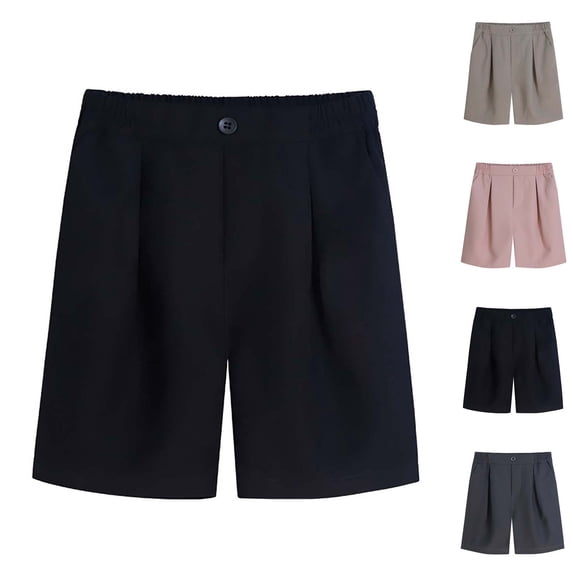 Boys Uniform Shorts Elastic Waist Casual Shorts with Pockets Back To ...
