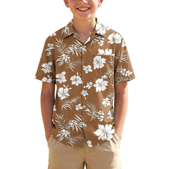 Boys Vacation Floral Shirts Beach Summer Button Down Collared Hawaiian ...