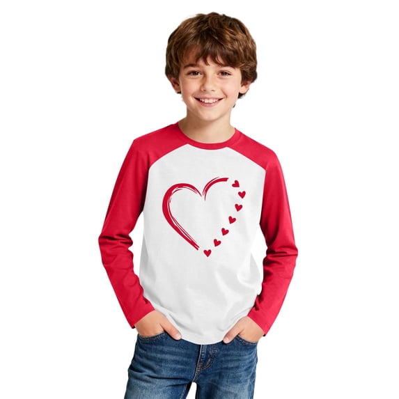 Boys Valentine's Day Long Sleeve Shirt Red & White Raglan Heart Graphic ...