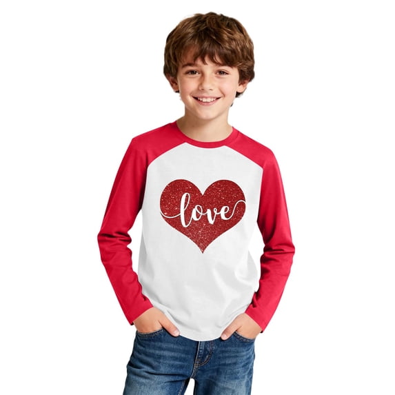 Boys Valentine's Day Shirt Long Sleeve Baseball Tee with Love Heart ...