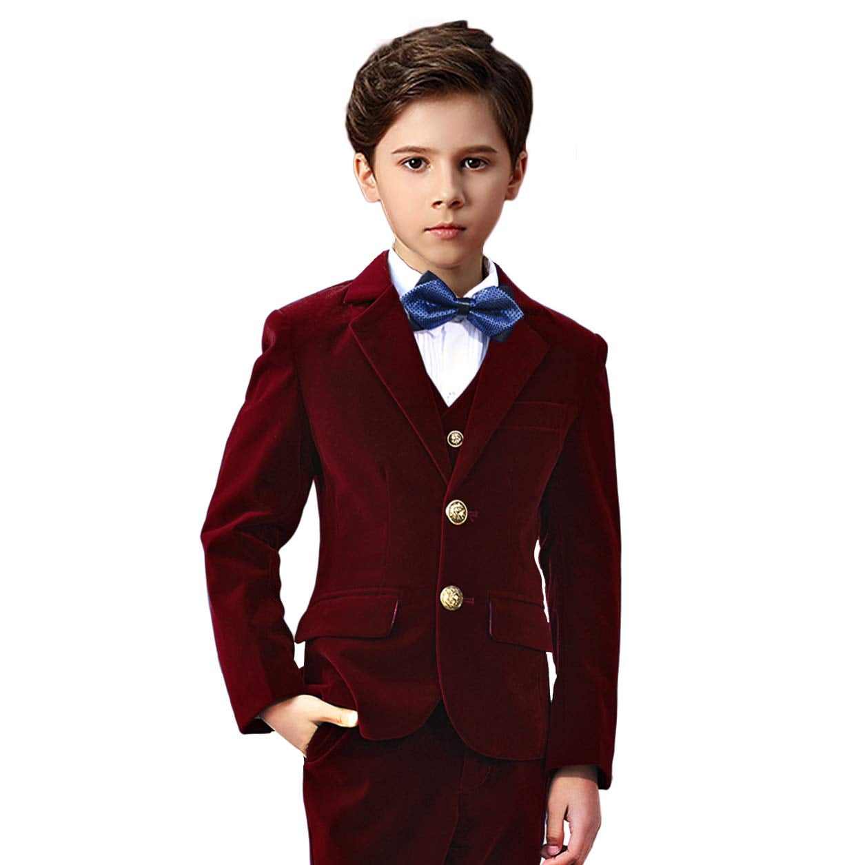 Boys Velvet Blazer Kid Toddler Tuxedo Suit Jacket Burgundy - Walmart.com