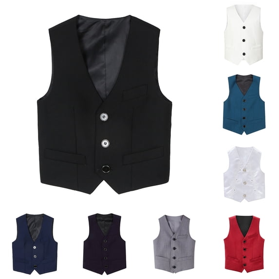 Boys Vest Jacket Kids Boy's 4 Button Formal Suit Vest Basic Tees Tops 3 ...